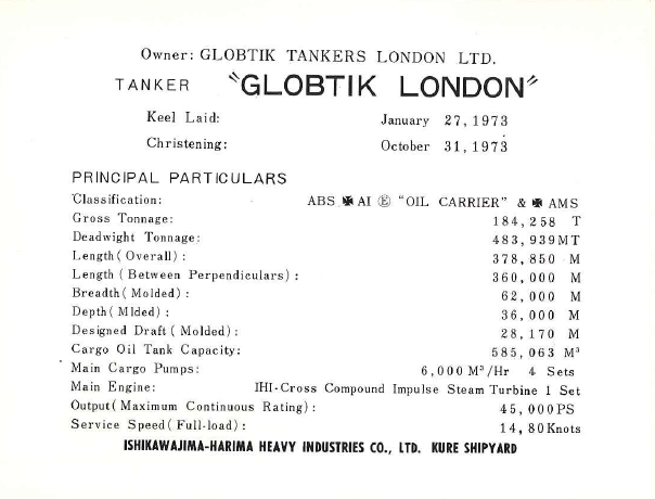 命名記念絵はがき 「GLOBTIK LONDON」 | デジタル造船資料館